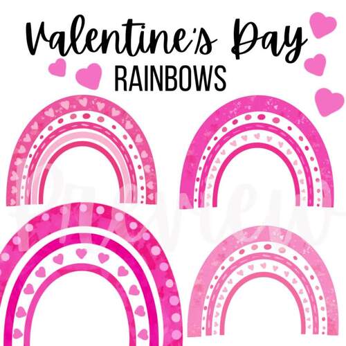 Valentine's Day Rainbows Clip Art in Pink and Red Colors for February Decor