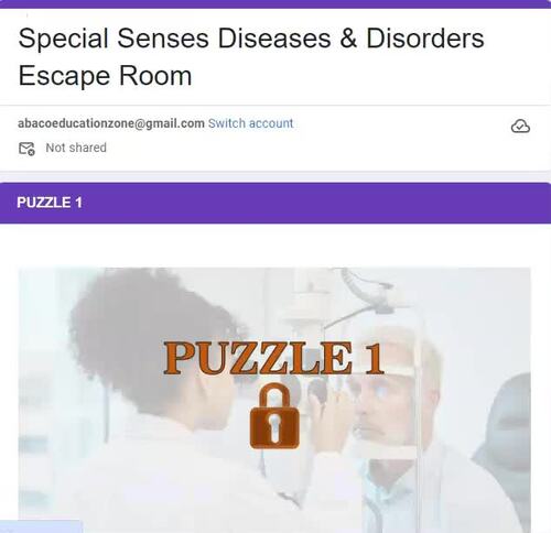 Special Senses Diseases and Disorders Escape Room-Nervous System Activity