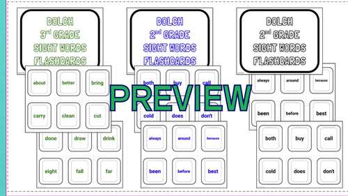Dolch Sight Words Flashcards for 2nd & 3rd Grade Reading Fluency Practice