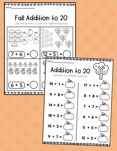 All Addition With Picture Worksheet – Fall Theme Bundle by Kidzvilly