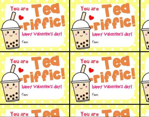 Boba (Bubble) Tea Valentine's Day Gift Tag-You are Tea-riffic! Happy ...