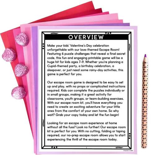 Valentine's Day Printable Escape Room Fun Puzzles NO PREP Print and Go!