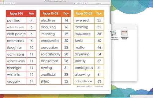 WONDER Novel Study VOCABULARY Foldables for Read Aloud, Book Groups