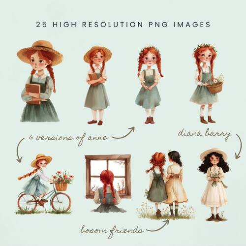 Anne of Green Gables PNG Clipart Pack, Printables, Stickers | TPT