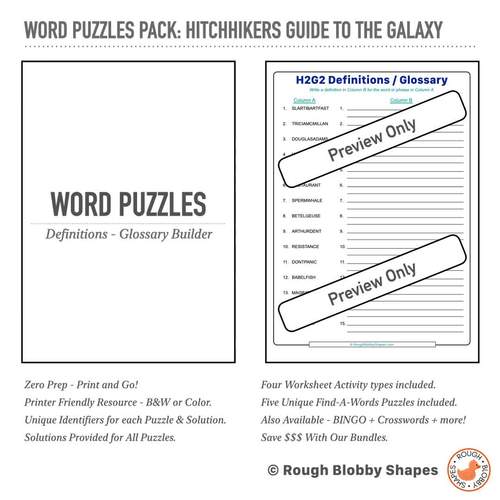 Hitchhikers Guide to the Galaxy (Movie) Word Puzzles Pack | TPT