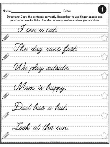 Cursive Writing Practice Pages- Cursive Phrases- August - September Packet