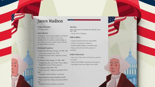 President James Madison—A Biographical Resume Building Activity by ...
