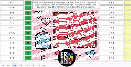 Valentine's Day Mystery Pixel Art Math Addition & Subtraction on Google ...