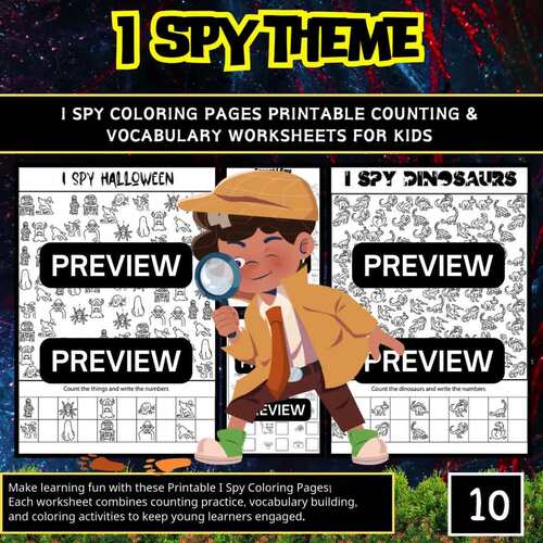 I Spy Coloring Pages Printable Counting & Vocabulary Worksheets for Kids