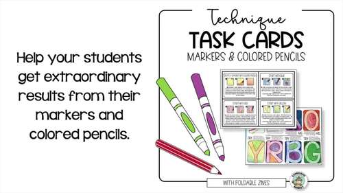 Art Task Cards & Foldable Zines • Colored Pencil & Marker Techniques