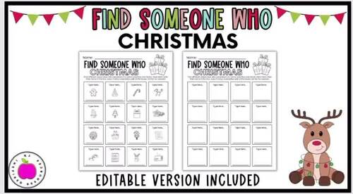 Christmas Activity | Find Someone Who Bingo Game | Editable | TPT