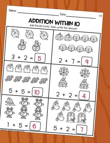 Halloween Picture Addition Within 10 | Fun Add the Pictures & Write the ...