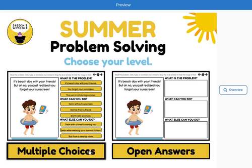 Summer Problem Solving for Speech Therapy Boom Cards by Speechie Witchie