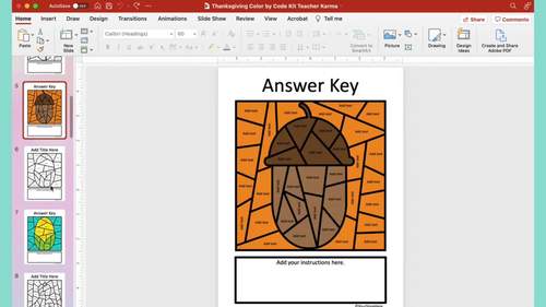 Thanksgiving Color by Code Templates in PowerPoint with Preloaded Text ...