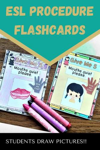 ESL ELL SCHOOL PROCEDURE FLASHCARDS COLOR AND BLACK AND WHITE BACK TO ...