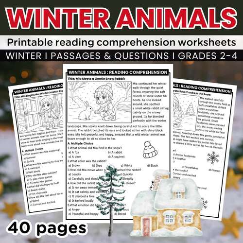 Winter Animals Exploration Adventure Reading Comprehension Worksheets, ELA