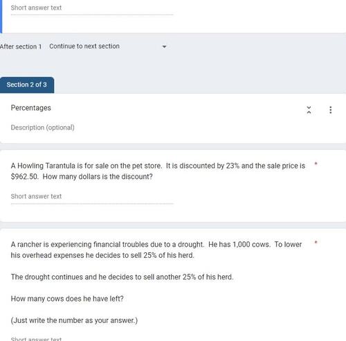 Percentage & Amortization-Financial Solver Self-Grading Quiz Google Form