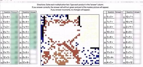 Multiplication Mystery Picture Digital Color By Number Pixel Art