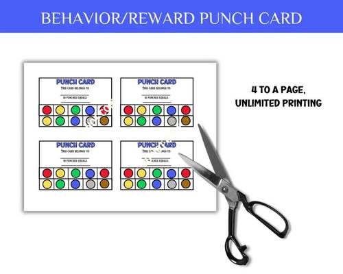 Behavior boost Cards, Punch Cards for Kids, Printable Punch Cards
