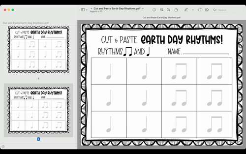 Cut & Paste Earth Day Music Rhythms | Printable by musicpluscoffee