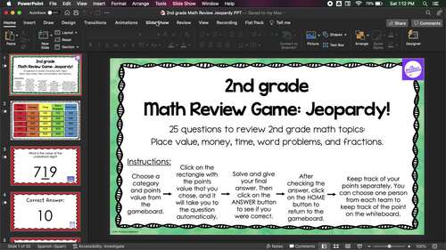 2nd grade End of Year or 3rd grade Beginning of Year Math Review Game ...