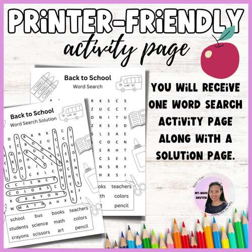 Back to School Word Search Activity Page by Hippo and Kiwi | TPT