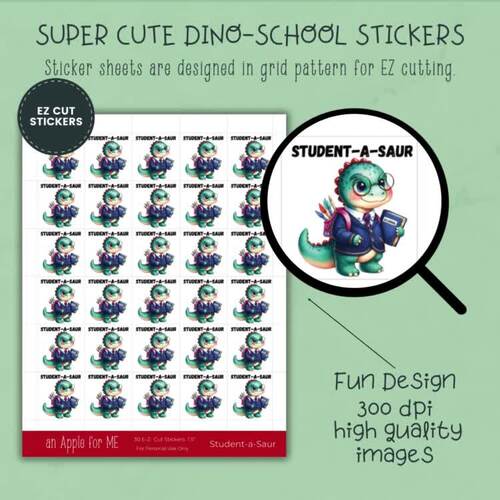 Dinosaur Sticker Sheets - EZ Cut Printable Sticker Sheet Set - Studentasaur