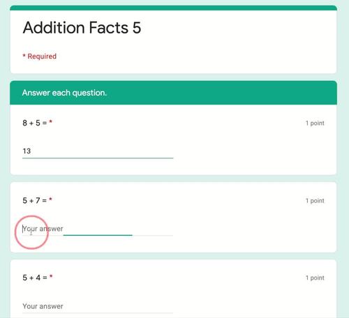Self Grading Addition Math Facts 0 - 10 Google Form Assessment Bundle