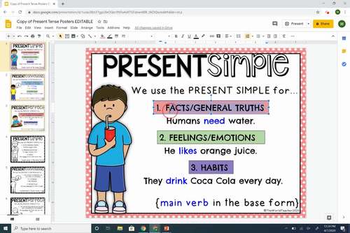 EDITABLE ESL Present Tense Posters - Present Simple, Continuous, and ... EDITABLE ESL Present Tense Posters - Present Simple, Continuous, and ...
