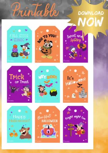 Printable Disney Halloween Gift Tags Party Favor Tags Disney Classroom ...