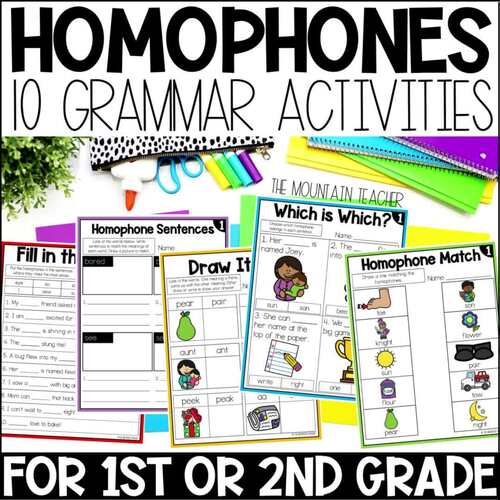 Homophones Activities, Grammar Worksheets and Homophone Anchor Charts