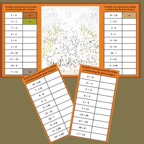FALL - Adding and Subtracting Integers - Digital Pixels by It's Math-gic