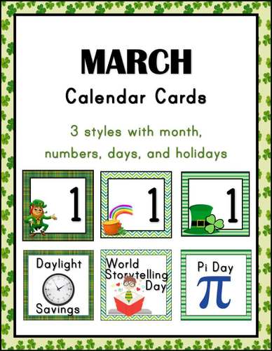 March Calendar Cards by Cindy's Treasures | TPT