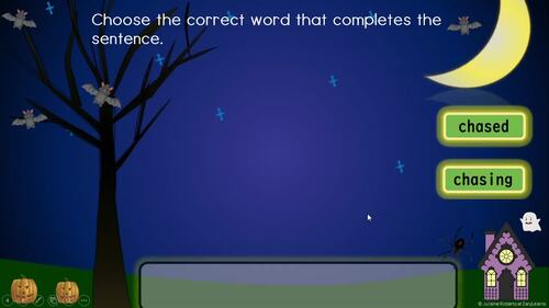 Halloween Inflectional Endings -s -es -ed and -ing PowerPoint Game