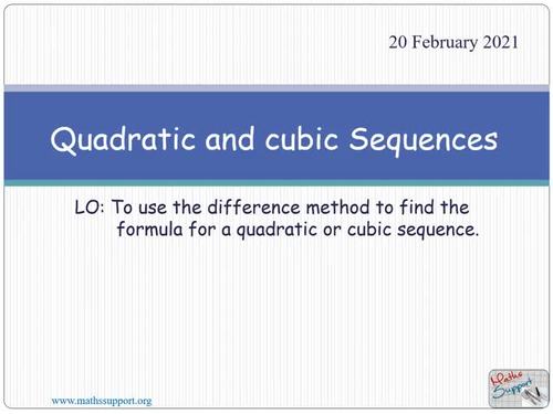 Finding the nth term of quadratic and cubic sequences using the ...