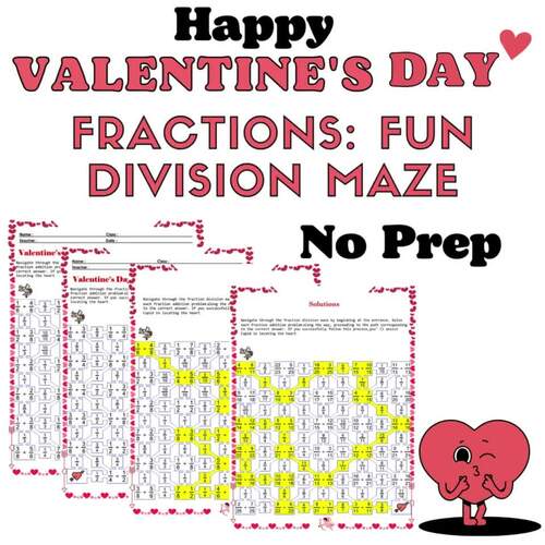 Valentine's Day Fractions Division Fun Maze 6 Math Activity Worksheets ...