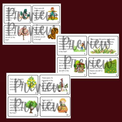 All Year Subtraction Word Problem Task Cards Bundle | TPT