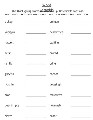 Thanksgiving Activities Pack | Word Search, Word Scramble, Crossword ...