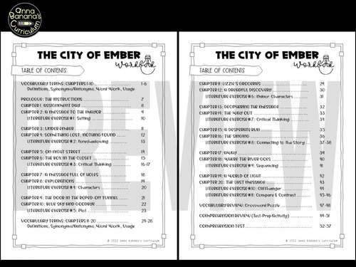 THE CITY OF EMBER WORKBOOK: Print Novel Study by Anna Banana's Curriculum