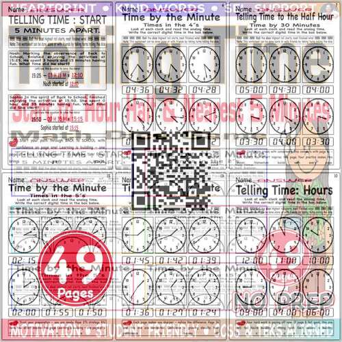 Telling Time Math Worksheets Start to the Hour Half and Nearest 5 ...