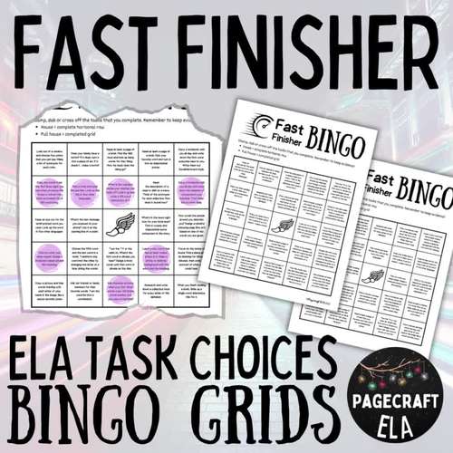 Fast Finisher ELA Challenge Bingo Grids | 26 Extension Tasks | Choice ...