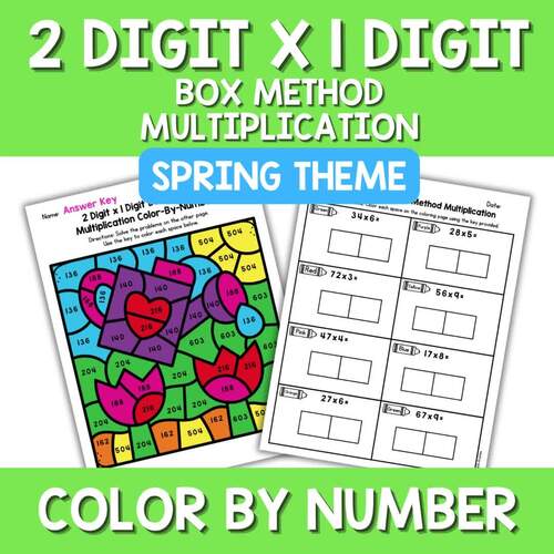 Spring 2 Digit by 1 Digit Multiplication Box Method Area Model Color by ...