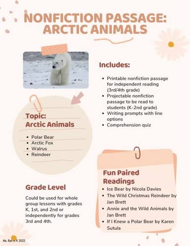 Arctic Animals (Nonfiction Passage, Writing Prompts, & Comprehension Check)