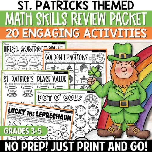 St. Patrick's Day Math Worksheets & Activities NO PREP Math Review ...
