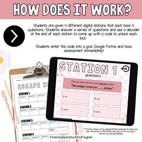 Editable Spring Spanish Definite Indefinite Articles Digital Escape Room