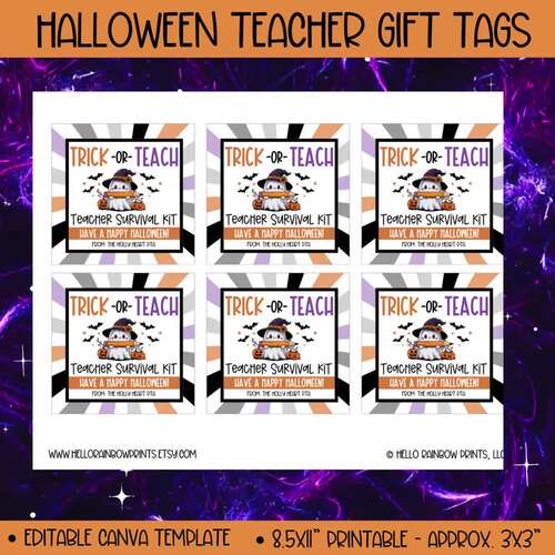 Trick or Teach Halloween Teacher Survival Kit Gift Tags, Fall ...