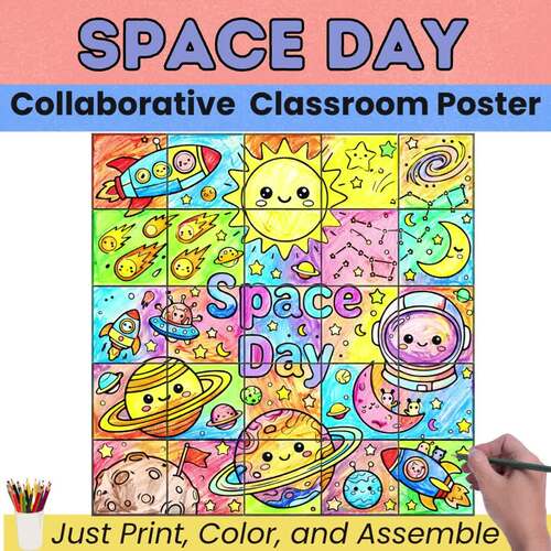 Space Day Collaborative Poster Activity | Outer Space Coloring Craft