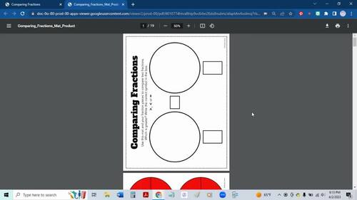 Comparing Fractions Mat, Pieces & Worksheet BUNDLE for Grade 3 by ...