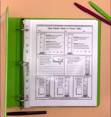 Measuring Liquid Volume in Graduated Cylinders Worksheet Bundle by Elly ...