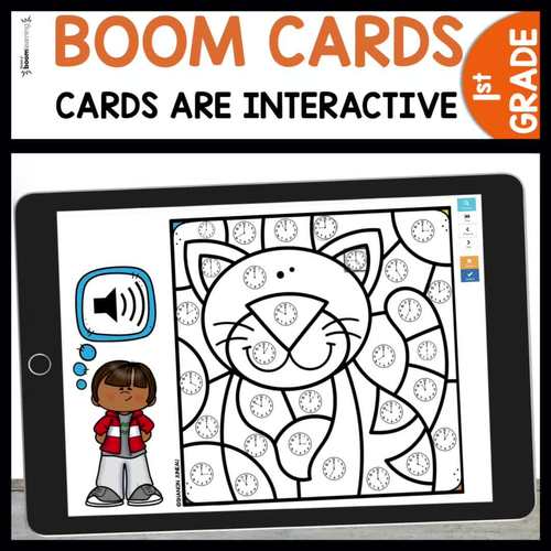Telling Time Digital Color by Code using Boom Cards | Time to the Hour